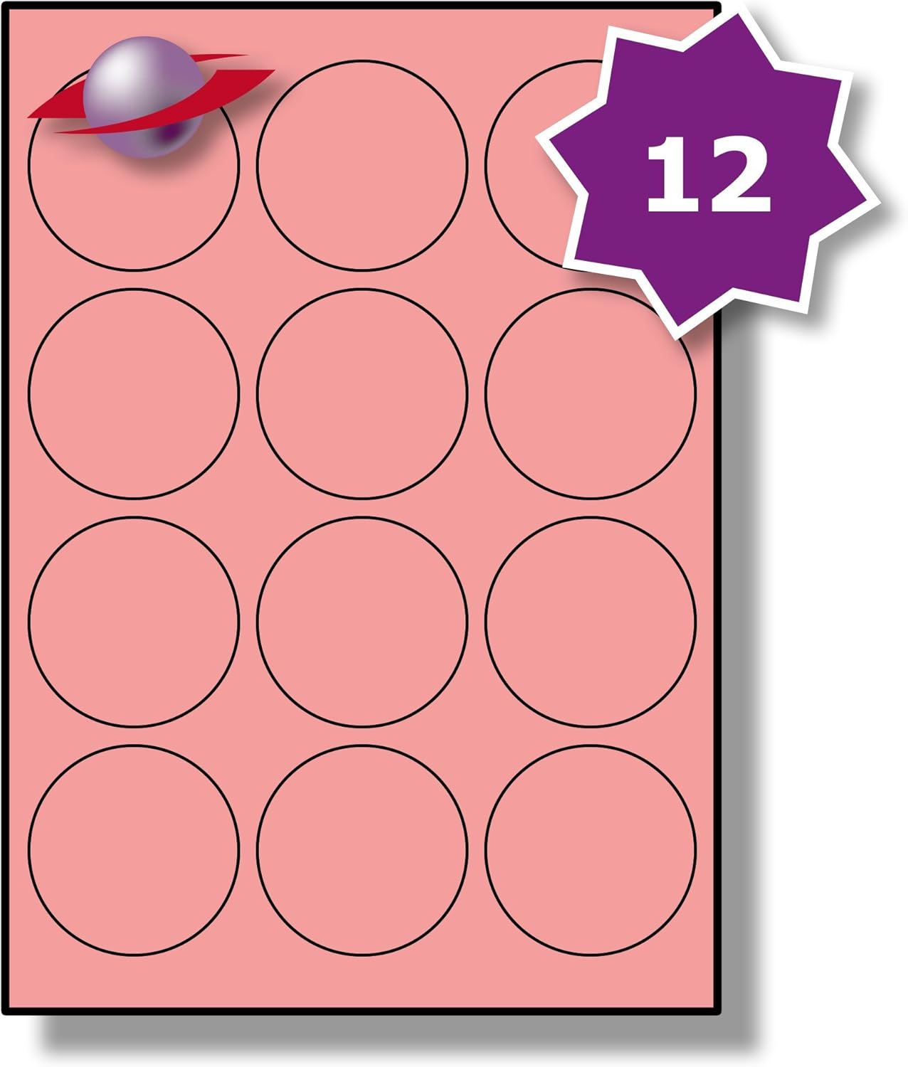 12 Per Sheet, 5 Sheets (60 ROUND PINK Labels). Label Planet® Round ...