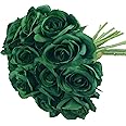 Amazon.com: Felice Arts 12 Pack Green Artificial Roses Emerald Green Flowers with Stems Silk ...