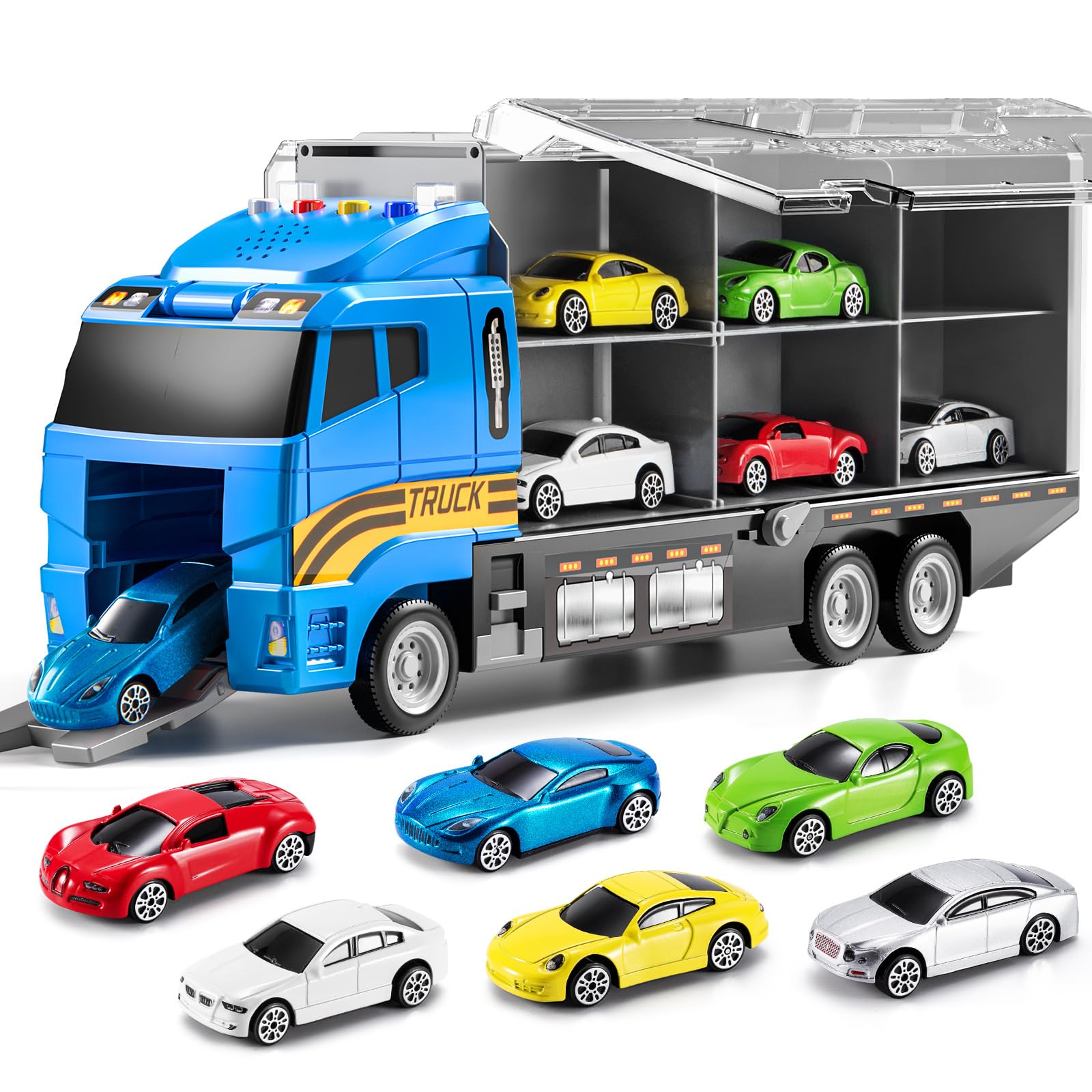 TEMI Transport Cars Carrier Set Toys w/Play Mat, Die-cast Vehicles ...