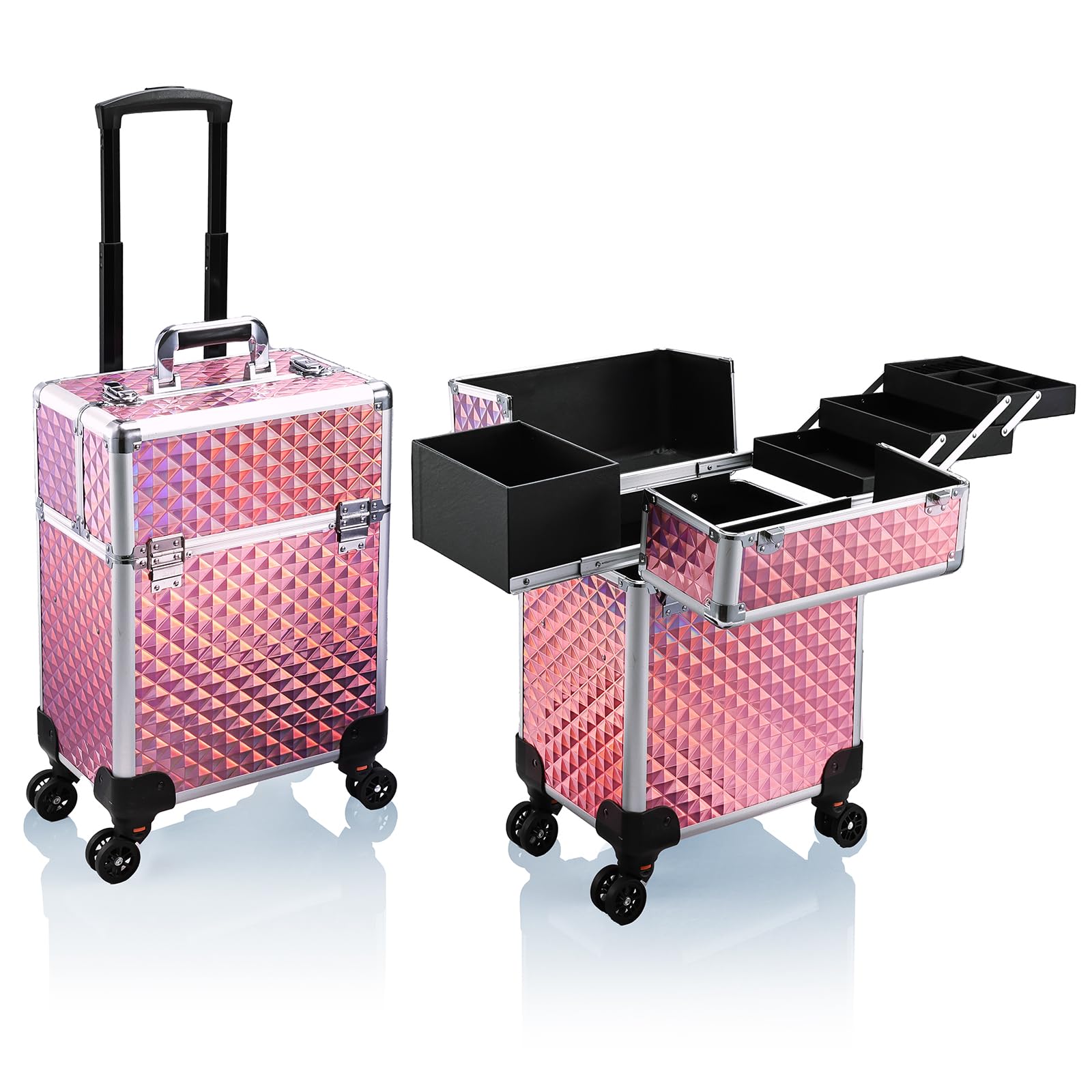 Stagiant Rolling Makeup Train Case Large Cosmetic Suitcase Trolley ...