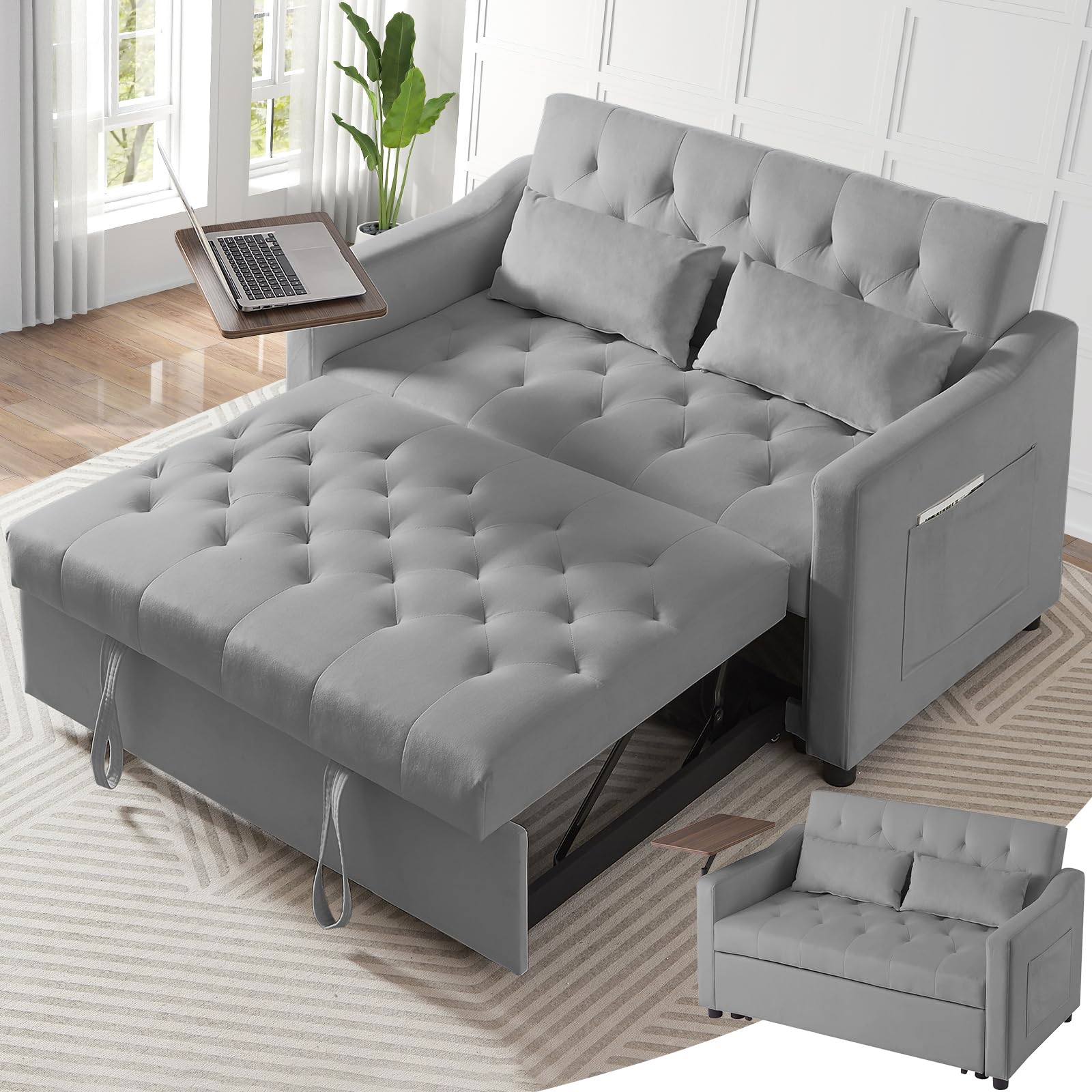 Skepphlay 3 in 1 Convertible Sofa, Sleeper Loveseat with Side Table ...