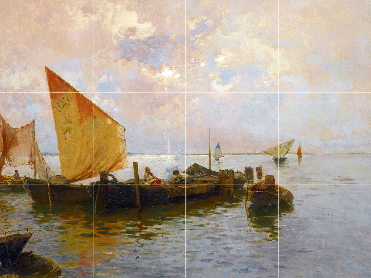 SAILING BOATS ON LAGOON VENICE R. Santoro Tile Mural Backsplash Marble ...