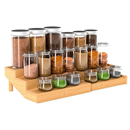 Spice Rack, Bamboo Spice Rack Kitchen Cabinet Organizer Expandable ...