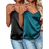 Simplee Apparel Women's Casual Silk Satin Tank Top Sexy Plain Cami V Neck Spaghetti Strap Vest ...