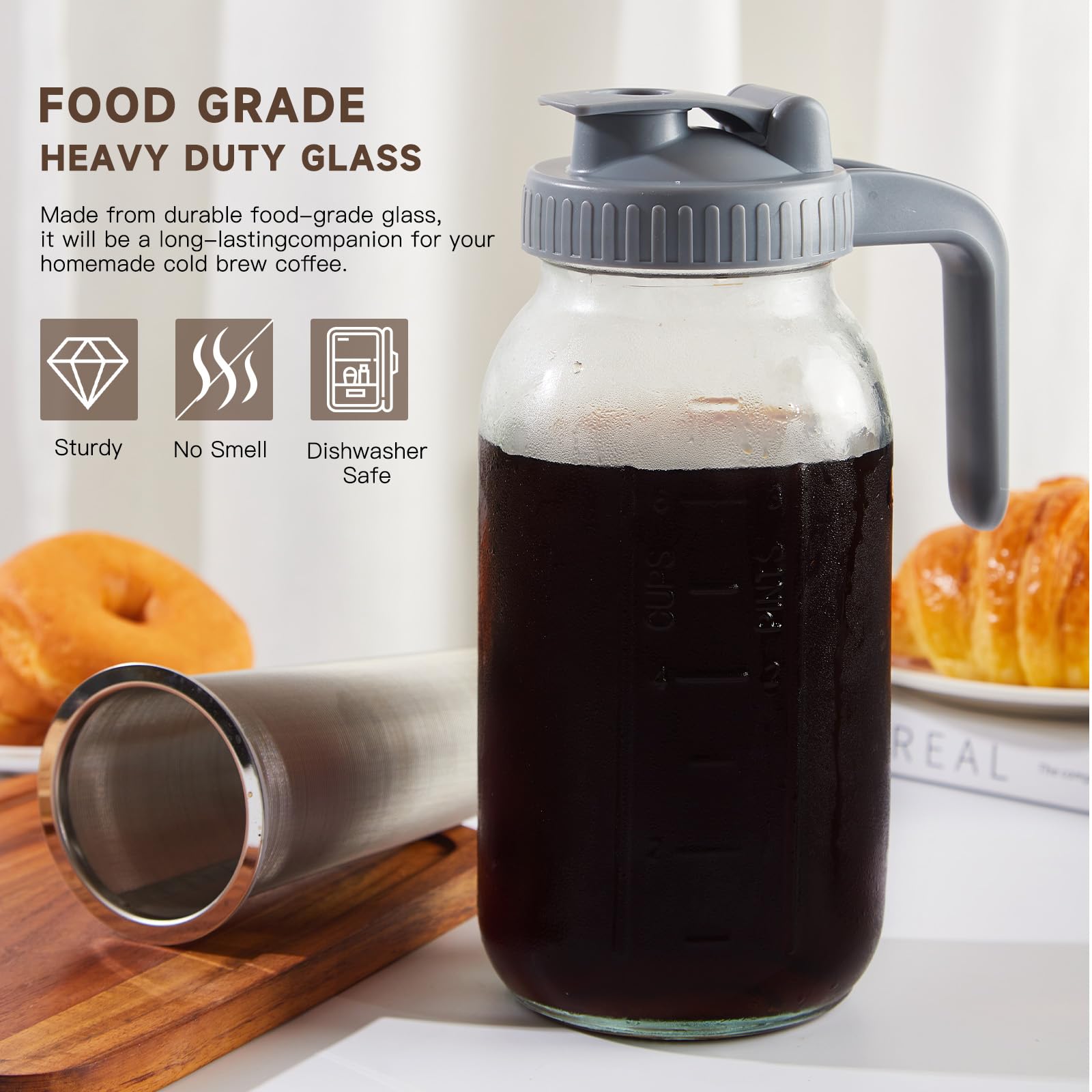 Mua Cold Brew Coffee Maker Pitcher, 64 OZ Heavy Duty Glass Wide Mouth ...