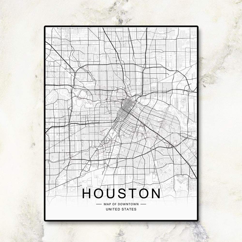 Amazon.com: Houston City Map, Downtown Map, Houston Street Wall Art ...