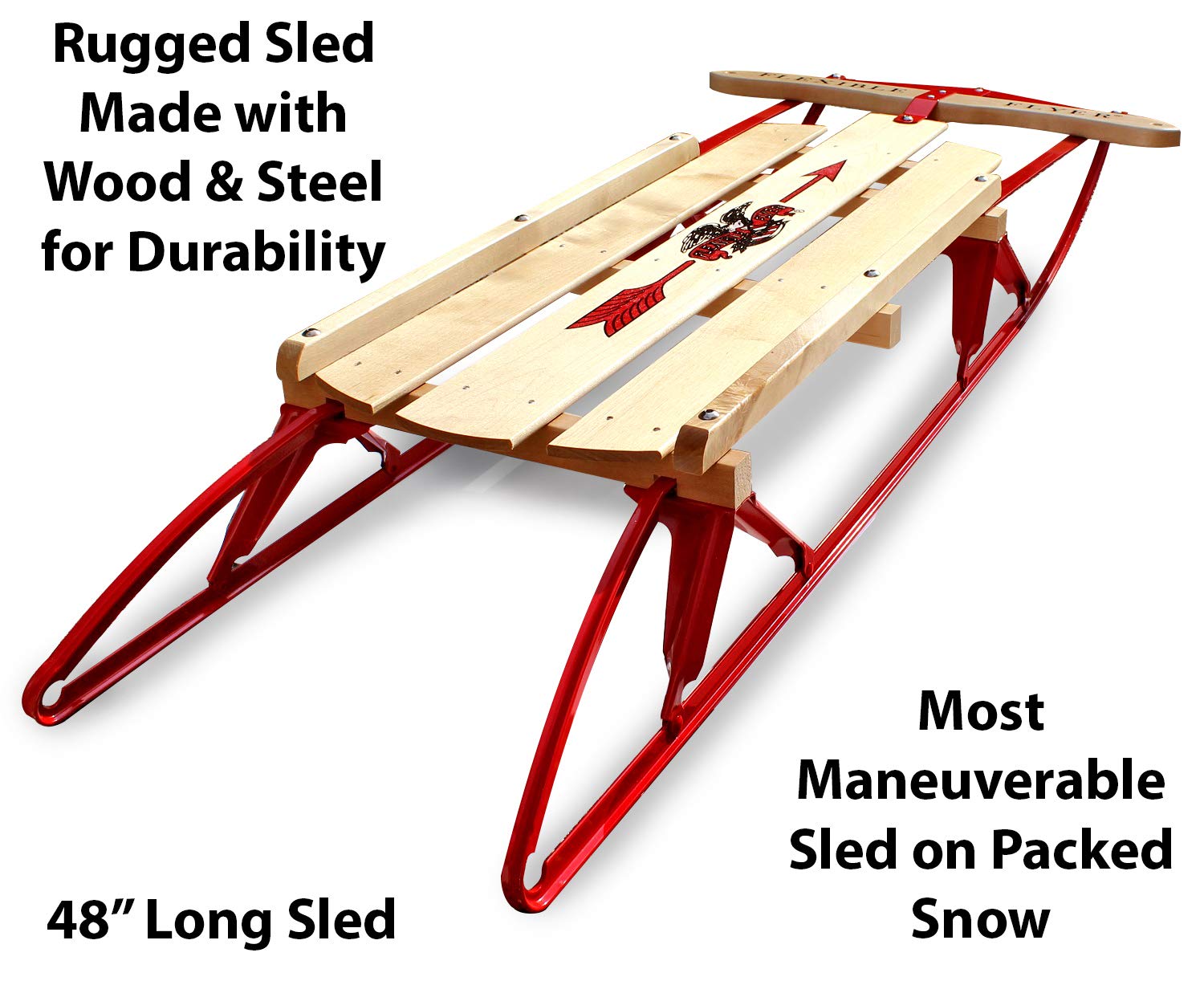 Flexible Flyer Metal Runner Sled. Steel & Wood Steering Snow Slider