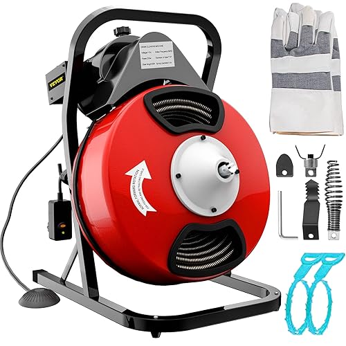 VEVOR Drain Cleaner Machine 50FTx1/2Inch, Sewer Snake Machine with 4 ...