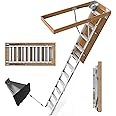 10 Foot Aluminum Attic Ladder Pull Down System for 54" W x 22.5" H Opening, Attic Access Ladder ...