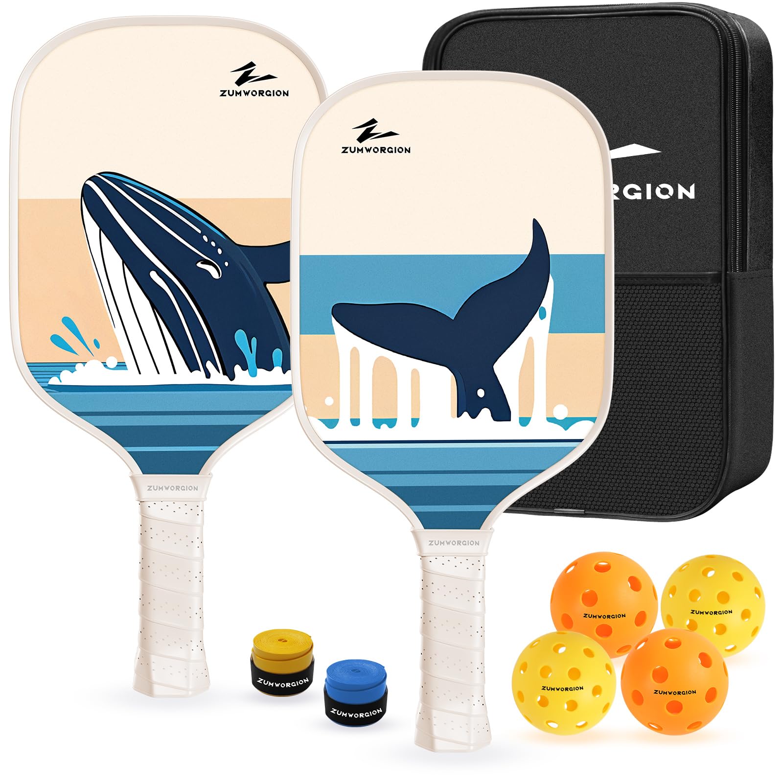 ZUMWORGION® Pickleball Paddles Set of 2: Fiberglass Rackets for ...