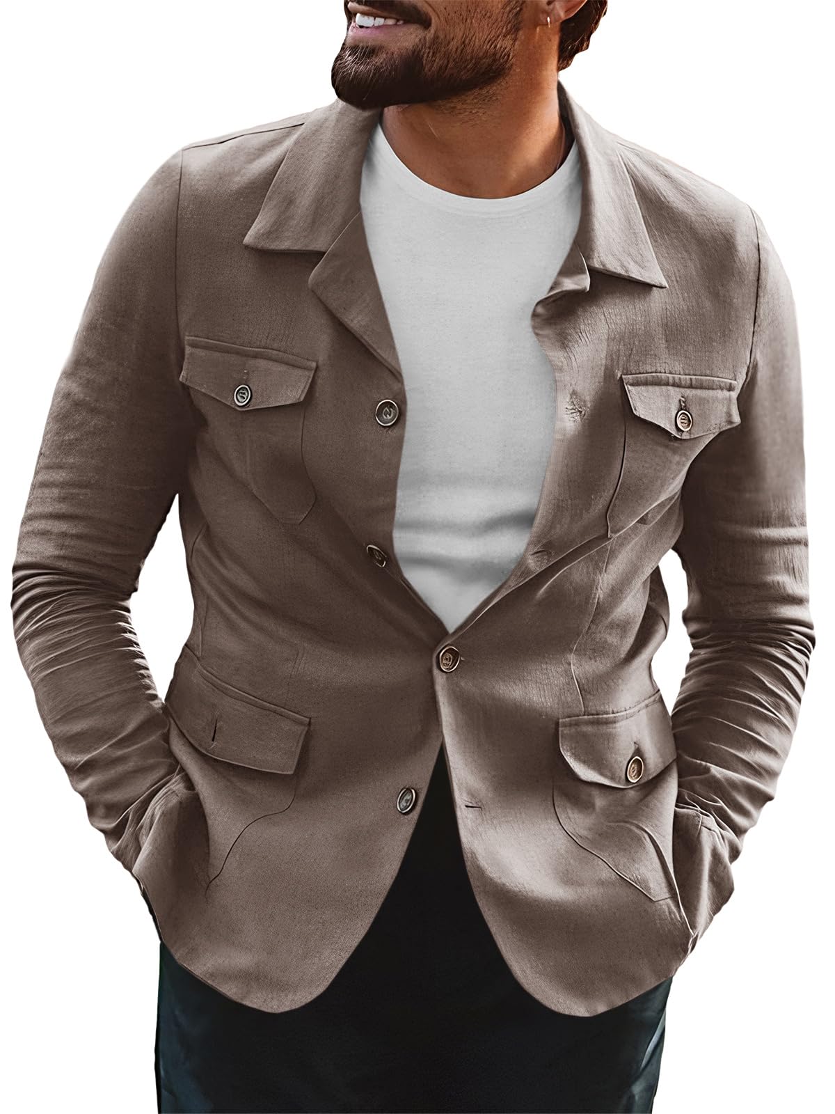 Runcati Men's Lightweight Safari Jacket Casual Slim Fit Work Coat ...