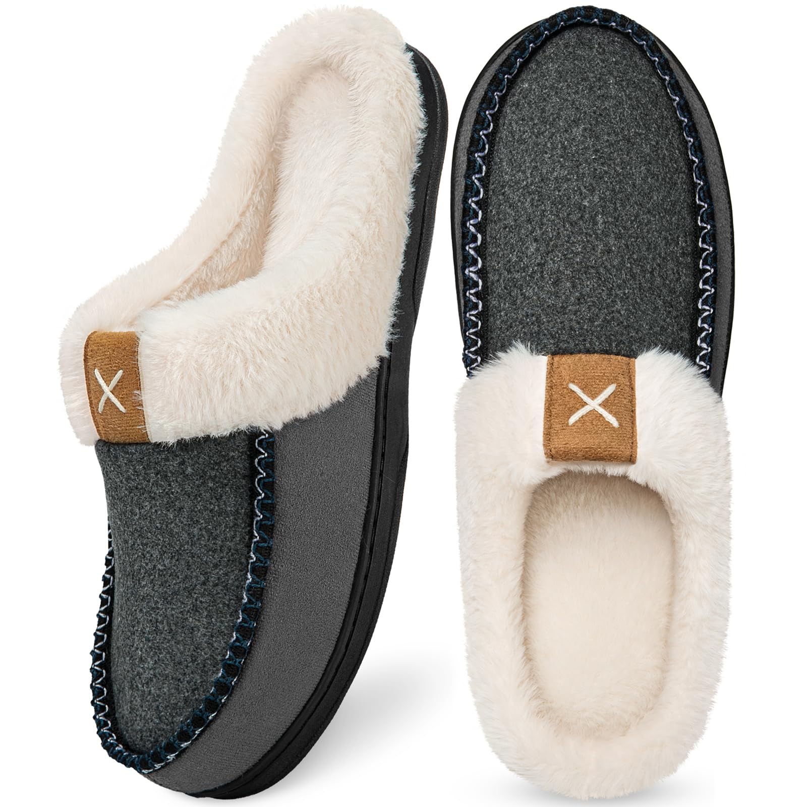 Homitem Men's Memory Foam Slippers, Fuzzy Wool-Like Plush Fleece Lined ...