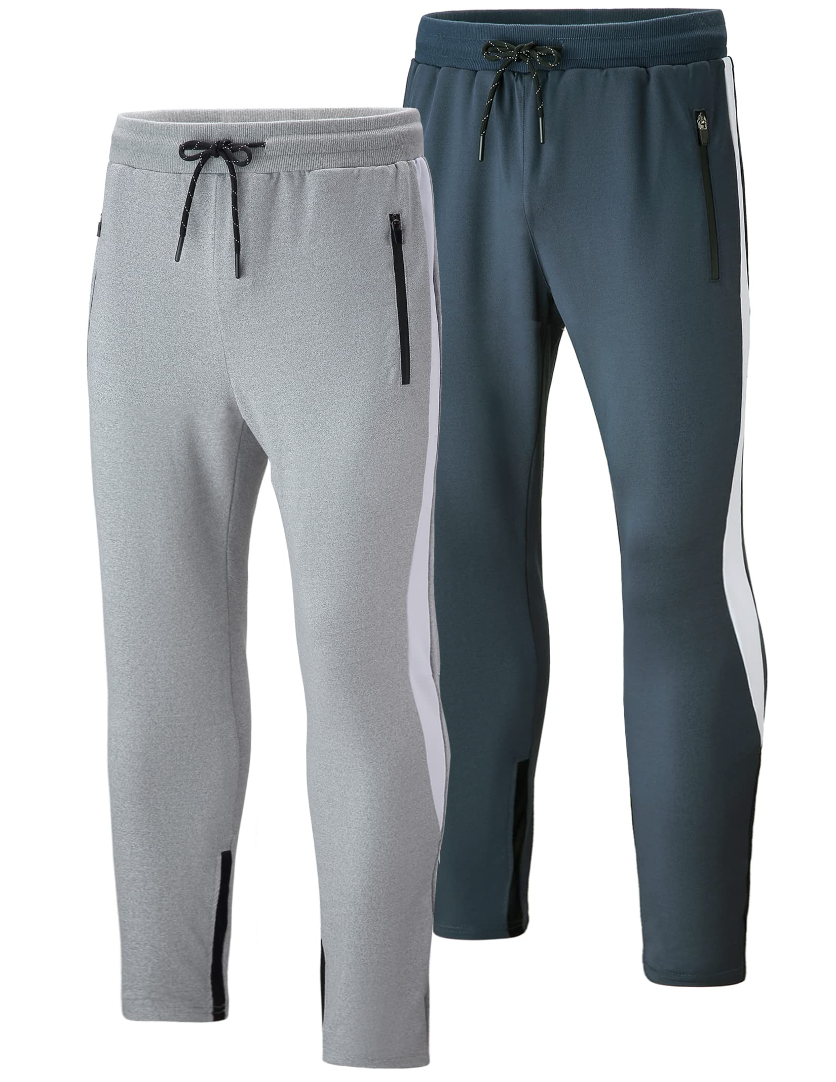 2 Pack Men's Sweatpants with Zipper Pockets Slim Fit Gym Pants Athletic ...