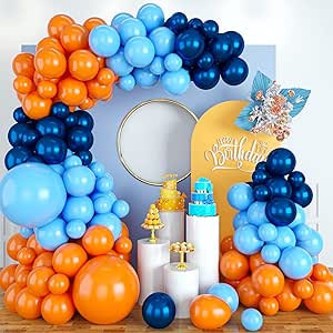 Amazon.com: Blue Balloons Garland Arch Kit, Navy Blue Orange Balloon ...