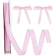 Amazon.com: VGOODALL Pink Gingham Ribbon, 3/8" x 50Yd Pink and White ...