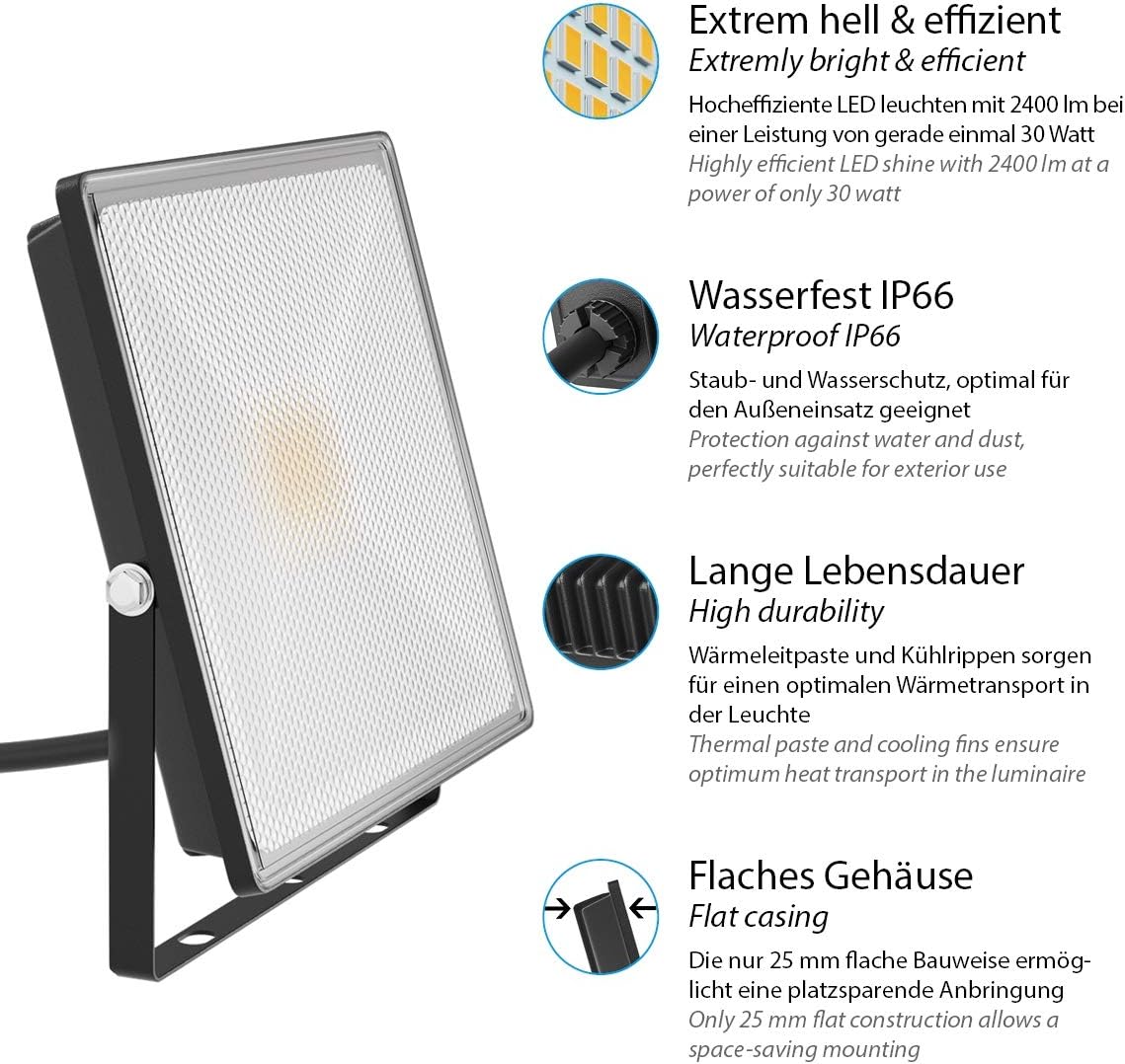 ledscom LED Wall Spotlight Flin for Outdoor Use with P66 Plug Warm ...