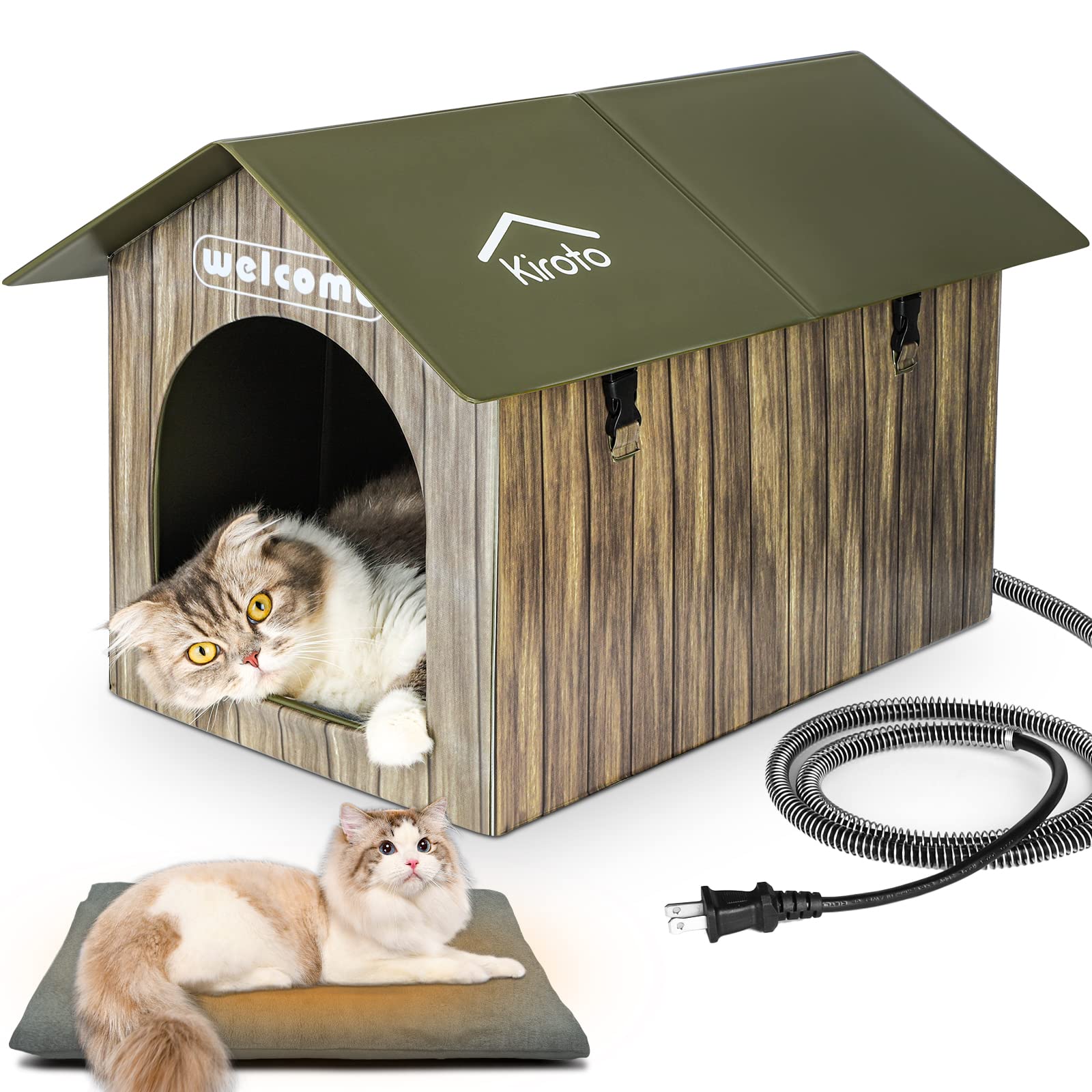 Outdoor Cat House Weatherproof, Heated Cat House for Feral Cat Keep ...