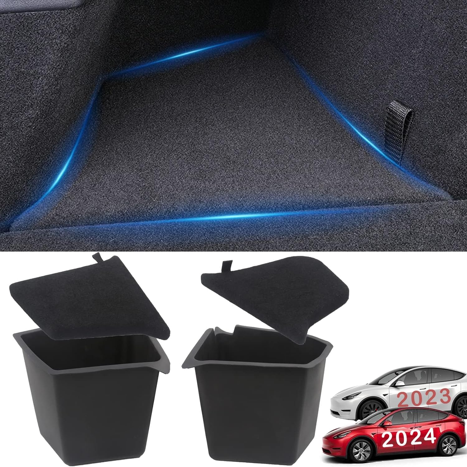 FanpBow For 2022-2024 Tesla Model Y Rear Trunk Organizer Storage Bins ...