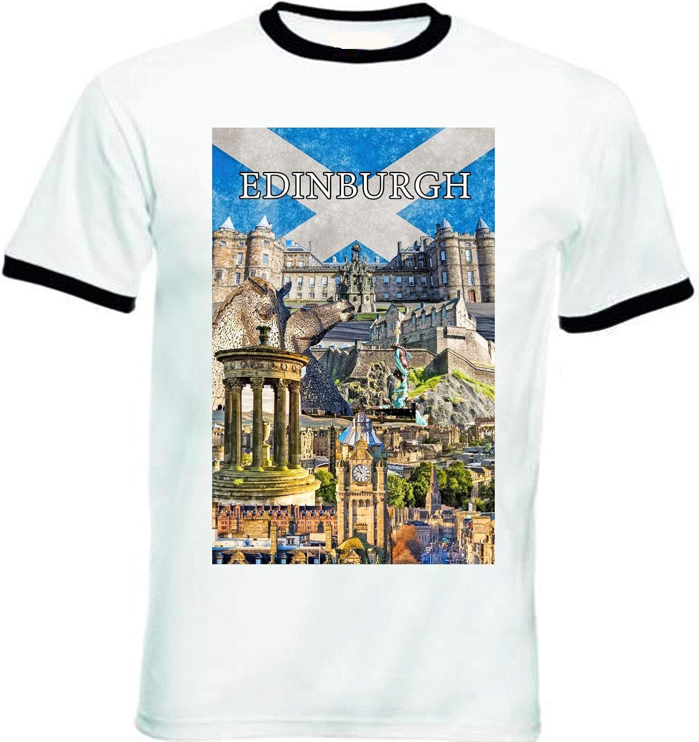teesquare1st Men's Edinburgh Scotland Souvenir Black Ringer T-Shirt: Amazon.co.uk: Clothing