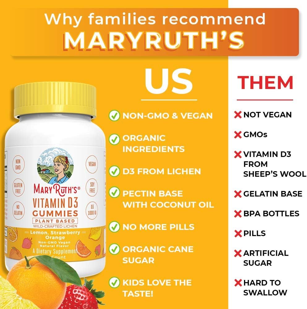 Vegan Vitamin D3 Gummy (Plant-Based) by MaryRuth's - Made from Lichen ...