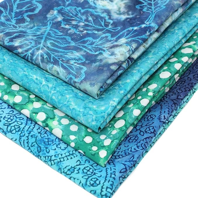 4 Fat Quarters Batik Bundle -"Barbados Seashore" Turquoise Blue, Green ...