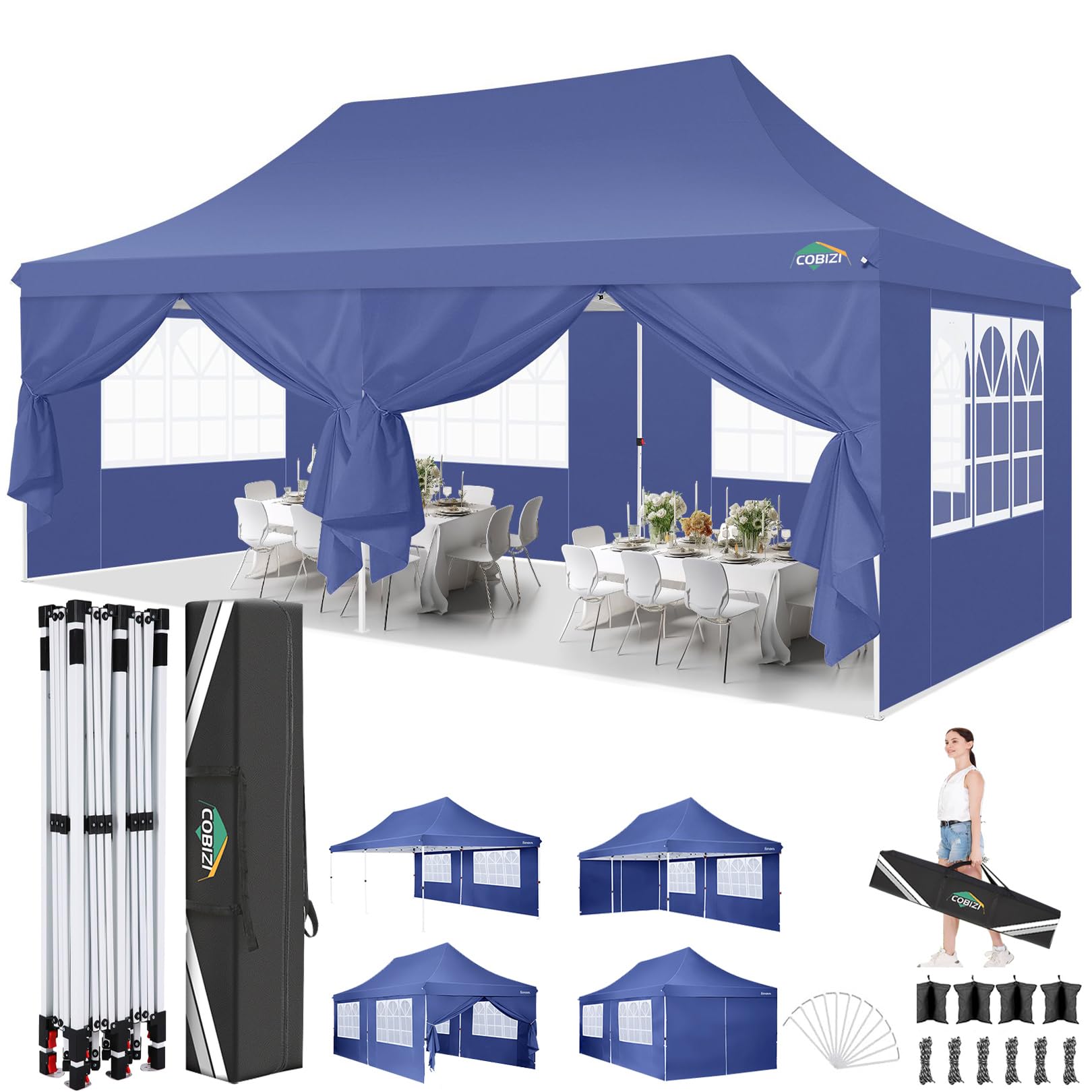 COBIZI 10x20ft Pop Up Canopy Tent with 6 Removable Sidewalls, Easy Up ...