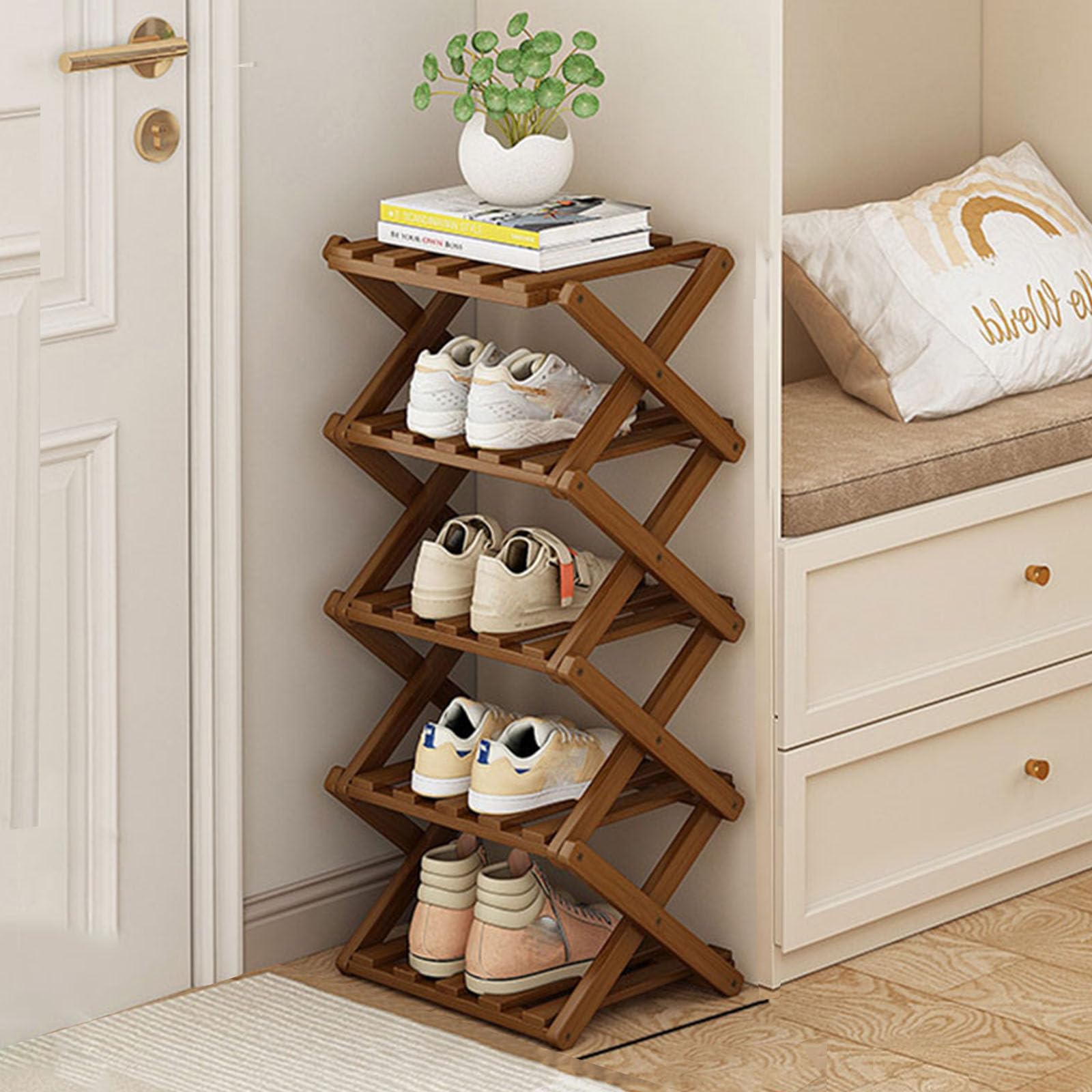 YYW Shoe Rack, Foldable Bamboo Shoes Shelf, Freestanding Shoe Storage ...