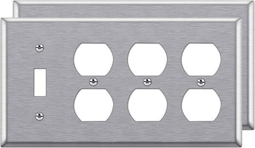 [2 Pack] BESTTEN 4-Gang Combination Metal Wall Plate, 3-Duplex/1-Toggle ...