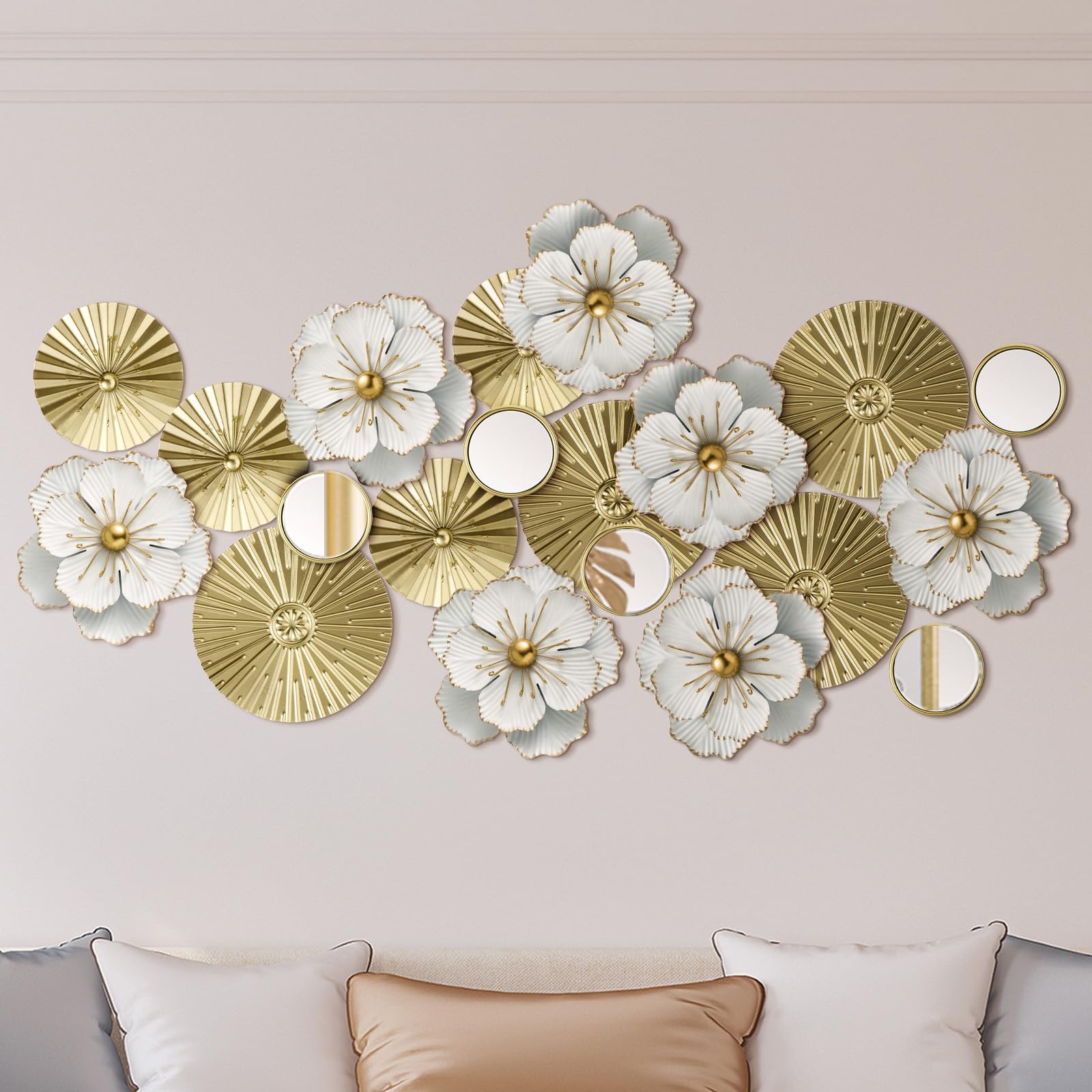 Briwooody 20 Pcs Metal Flower Wall Decor Ivory Metal Flowers Mirror ...