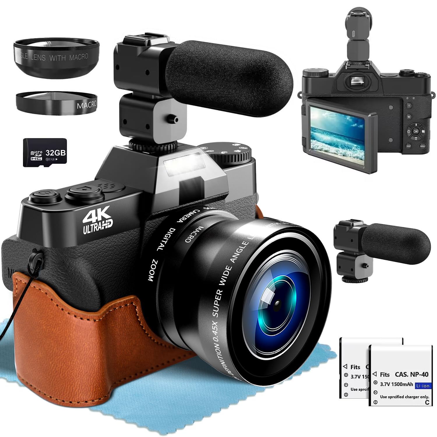 4K Digital Camera for Photography with 52mm Wide Angle & Macro Lens ...