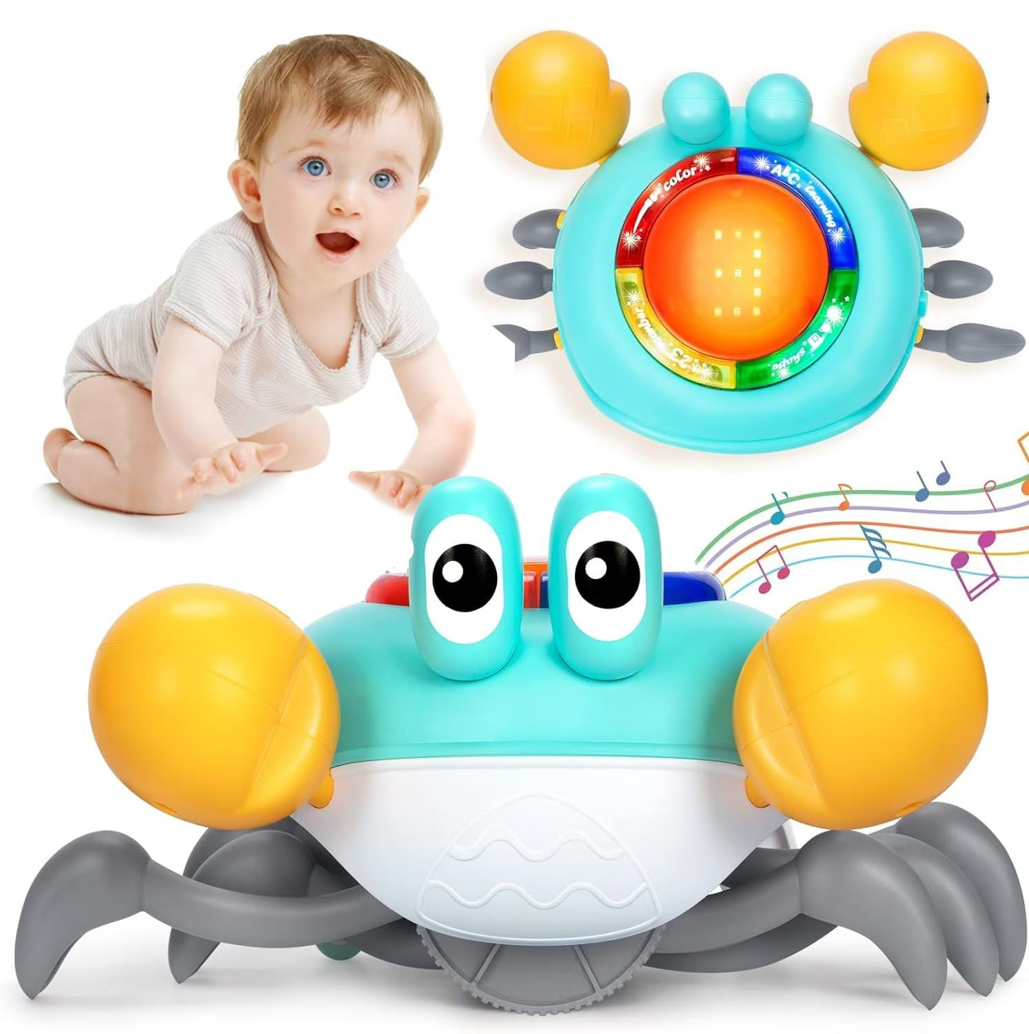 Hinpote Crawling Crab Baby Toy Tummy Time Crab Two Modes Learning and ...
