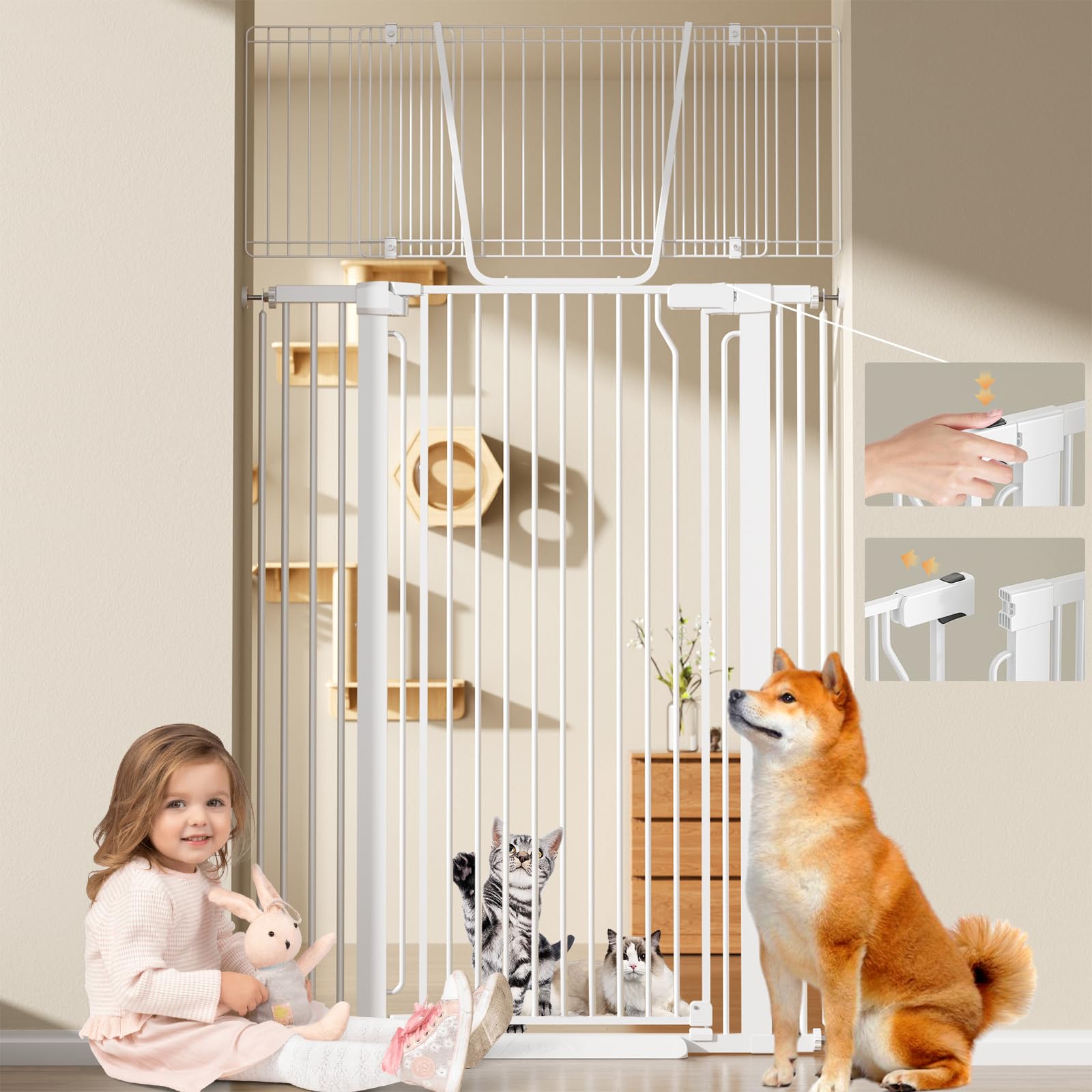 Hapineko 69" Extra Tall Pet & Baby Gate with No-Lift-Up Dual-Lock ...