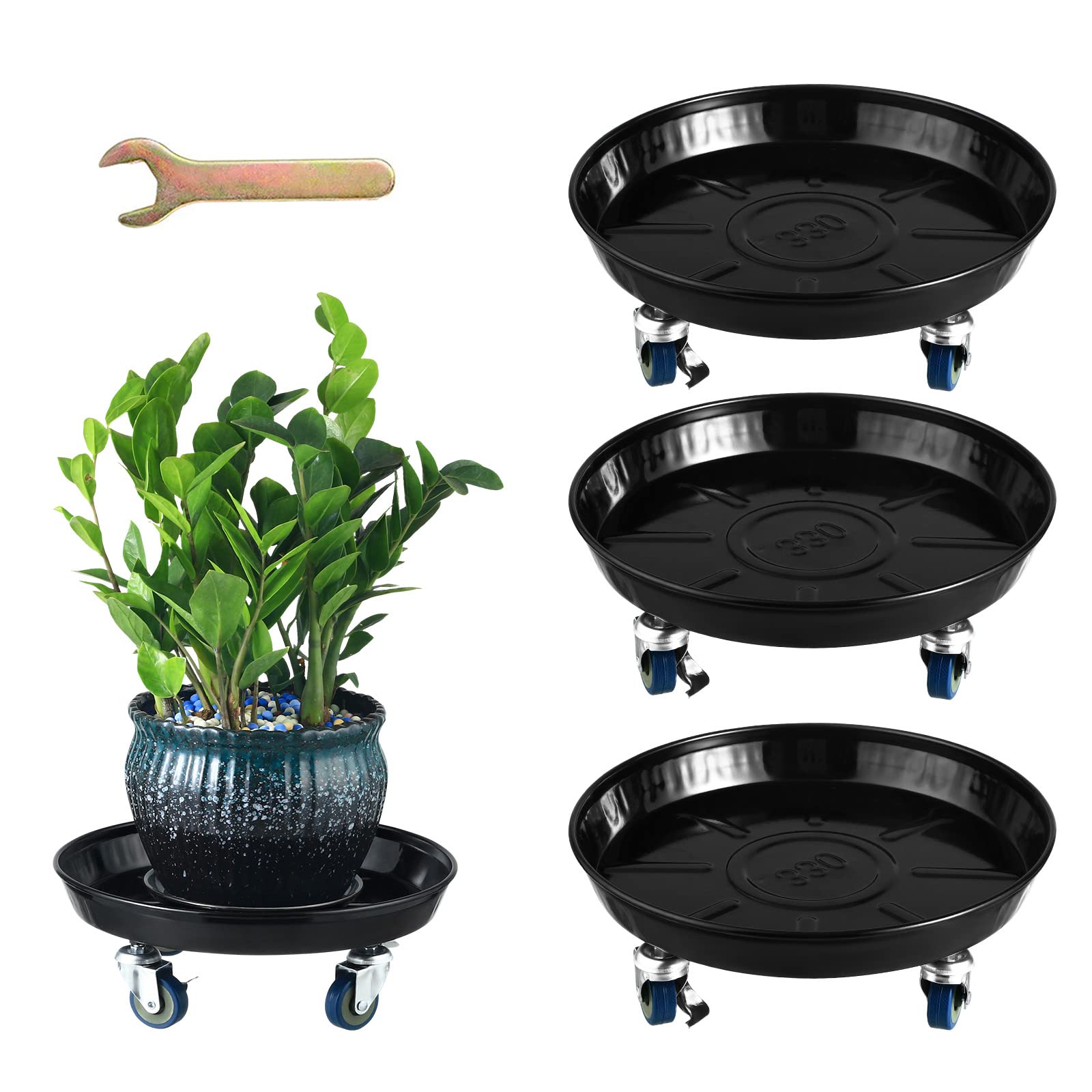 3 Packs Metal Plant Caddy with Wheels 13" Rolling Plant Stand Heavy ...