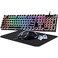 Amazon.com: Typewriter Mechanical Gaming Keyboard and Mouse Combo, Rainbow RGB Backlit Wired ...