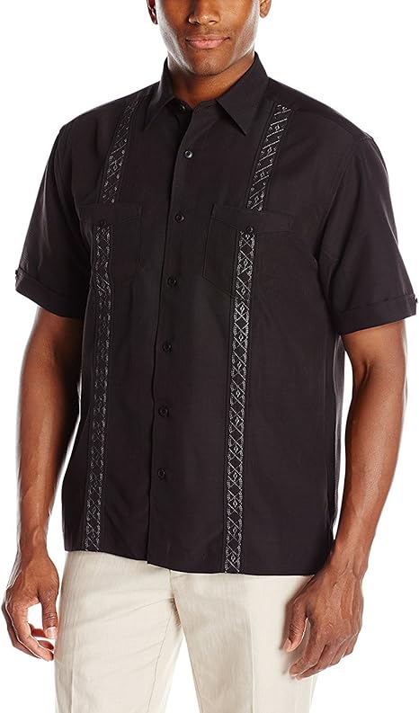 Cubavera Men's Short Sleeve 2 Pocket Tucking Panel Woven Shirt, Jet ...