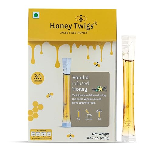 Honey Twigs Vanilla Infused Honey Sticks - 30 Count Single Serve Natural Honey Straws - 8.47 oz ...