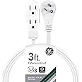 GE 3-Outlet Flat Extension Cord 3 Ft Grounded Extension Cord with ...