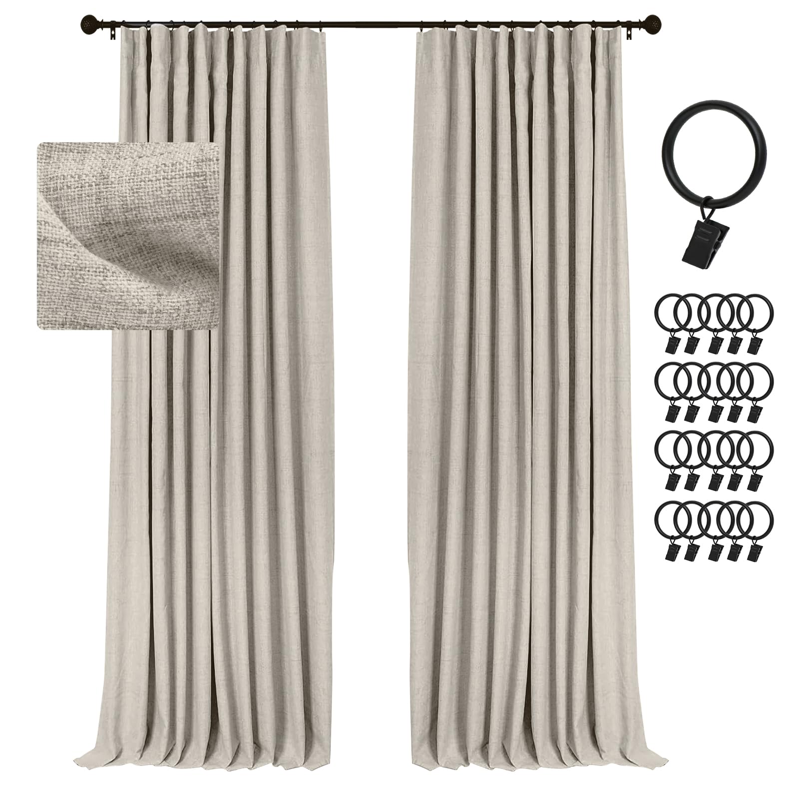 INOVADAY 100% Blackout Curtains for Bedroom, Clip Rings/Rod Pocket ...