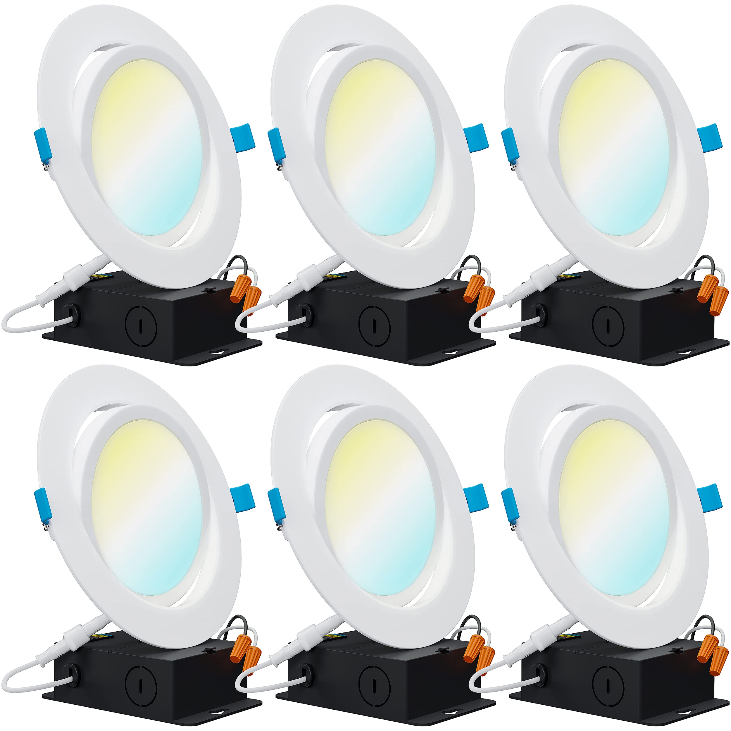 Sunco Lighting 6 Pack Recessed LED Lights Canless 6 Inch Eyeball Gimbal ...
