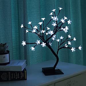 Amazon.com: Lewondr LED Bonsai Tree Lights, 18-Inch Cherry Blossom ...