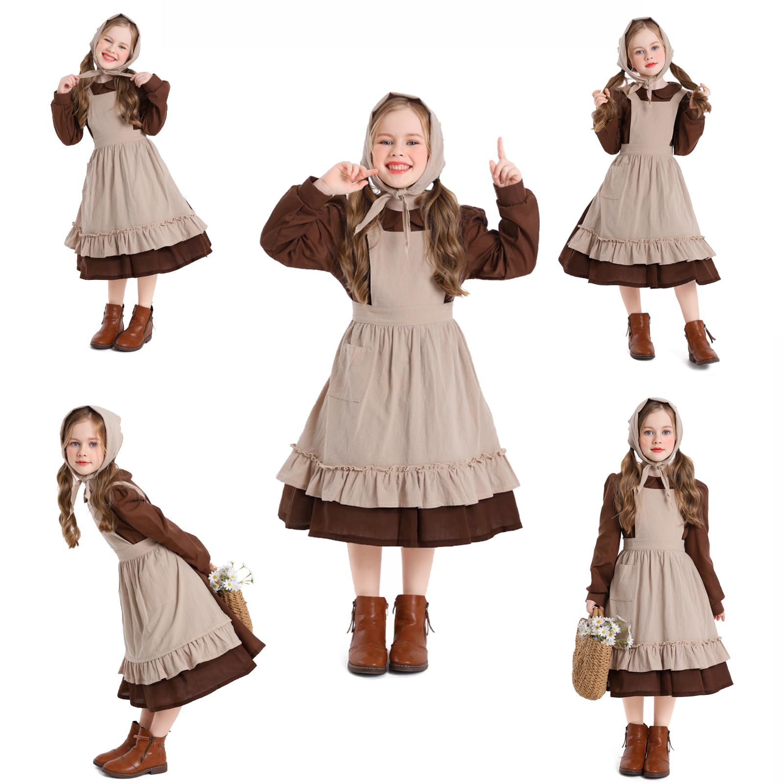 Aimeiar Pioneer Girl Costume Colonial Prairie Dress with Scarf, Dress ...