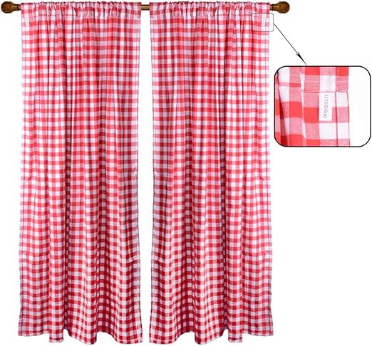 Amazon.com: HTFDStar White and Red Buffalo Check Curtains Window ...