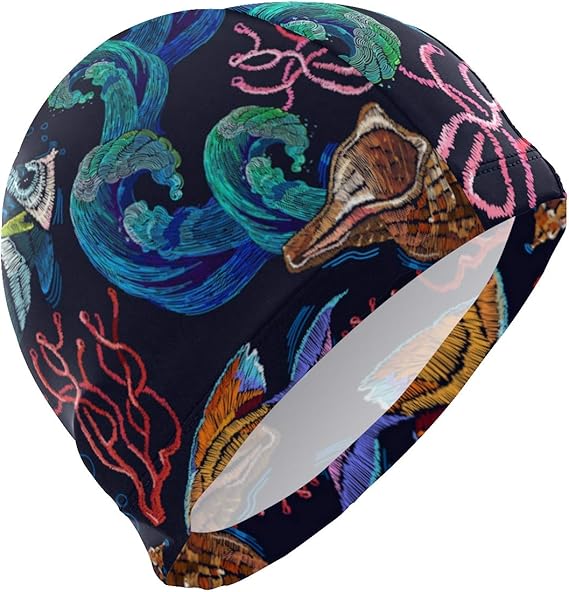 ALINLO Badekappe, bunt, Meeresfische und Unterwasser-Schwimmkappe ...