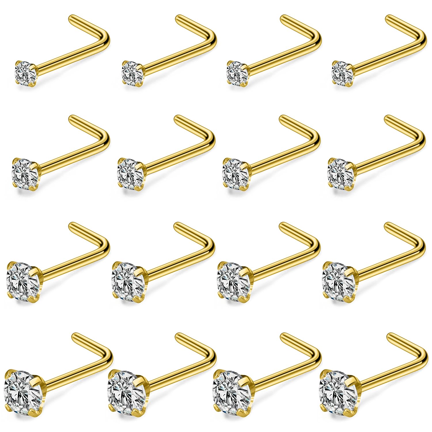 Kridzisw 24G Gold Nose Rings Stud Piercing Jewelry for Women Stainless Surgical Steel Diamond ...