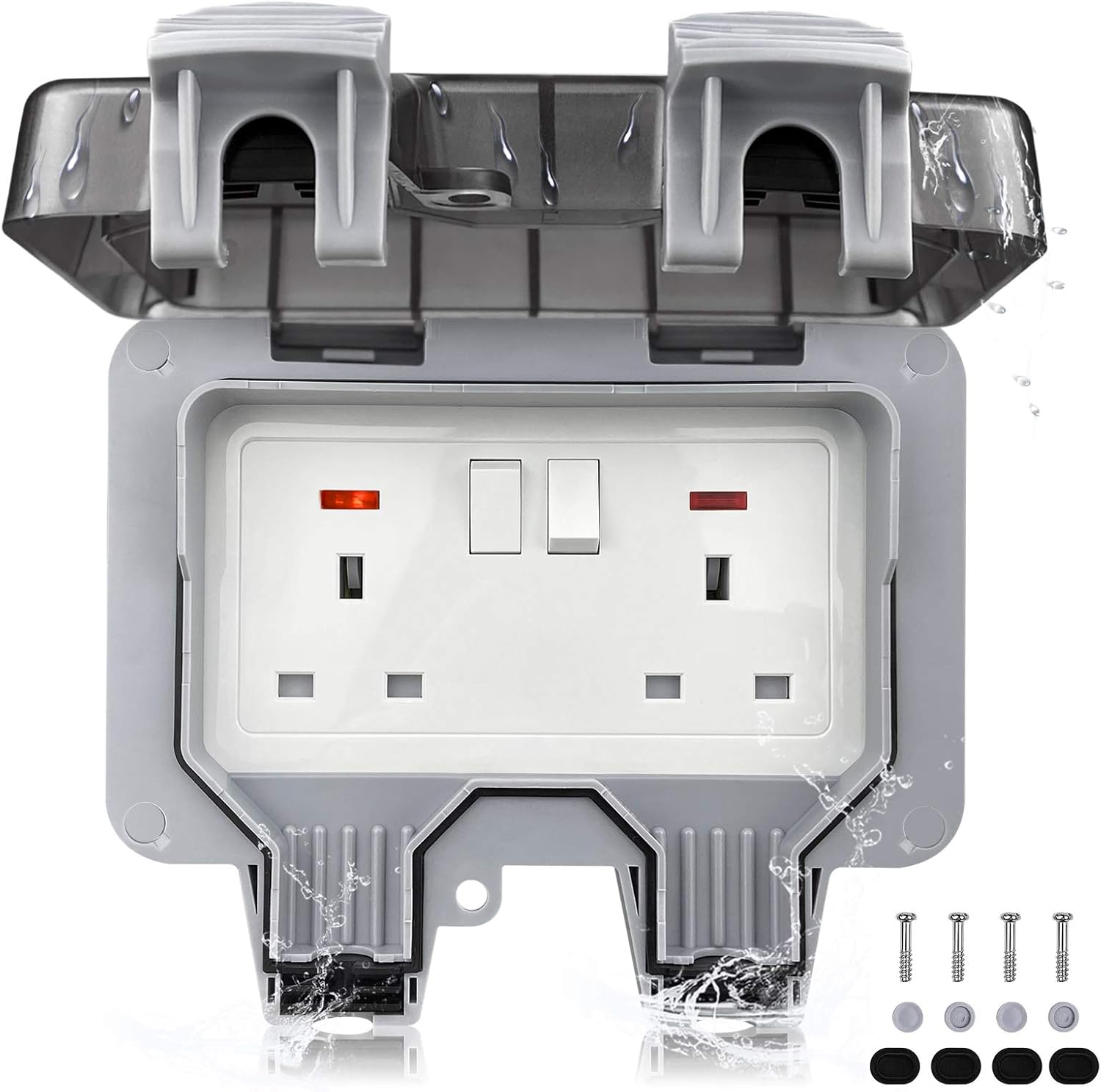 Weatherproof Outdoor Sockets, Waterproof Double Socket Wall Electrical ...