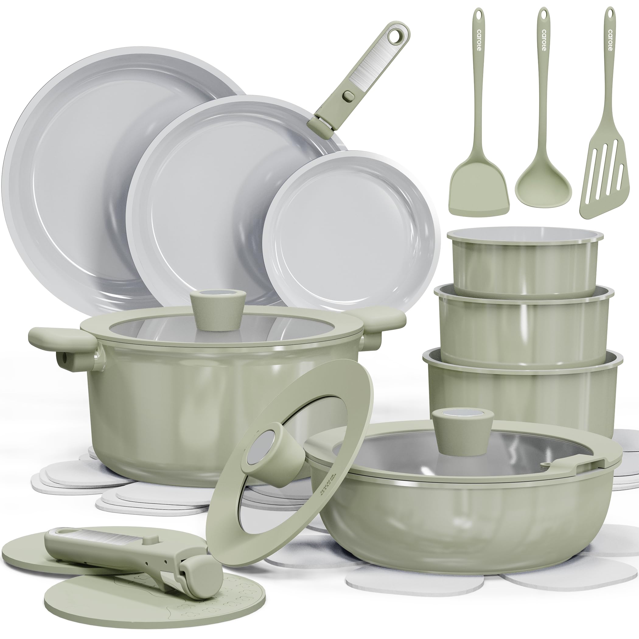 CAROTE 25pcs Ceramic Cookware Set, Pots and Pans Set Non Stick ...