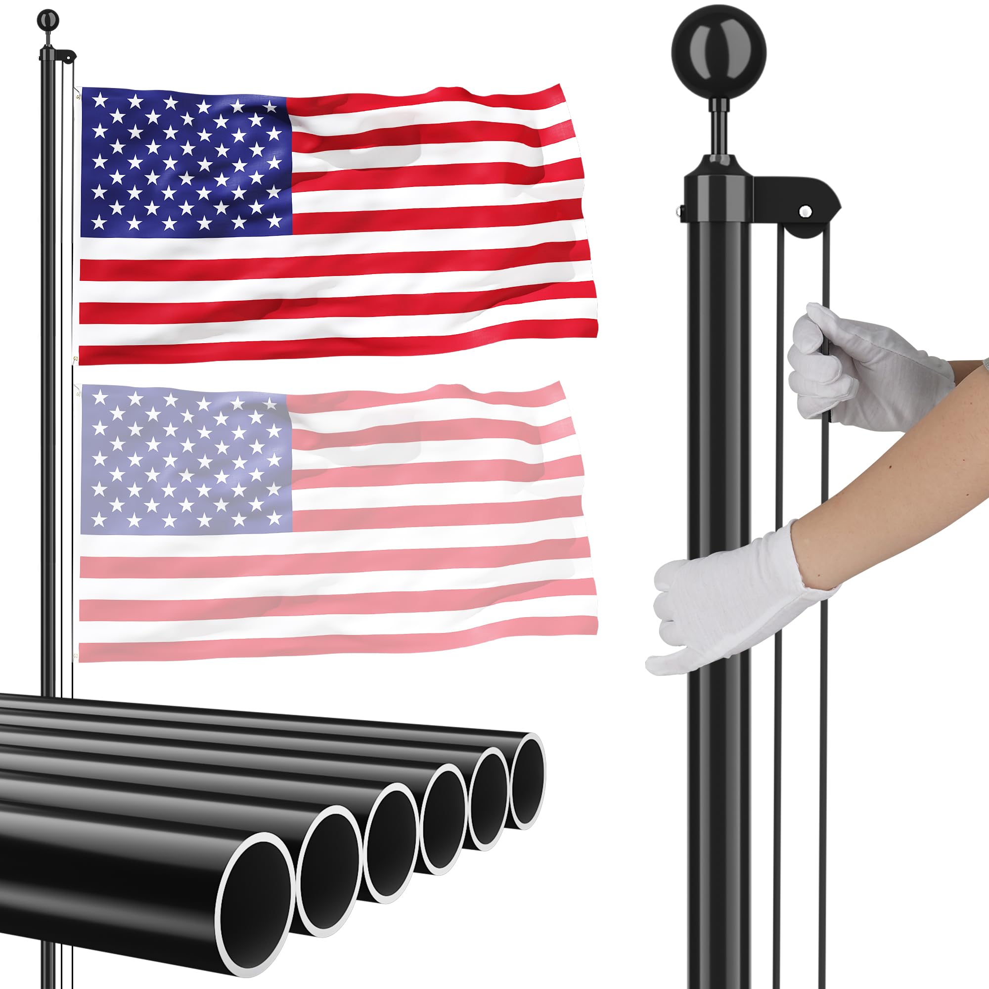 25 FT Sectional Flag Pole for Outside Inground, Heavy Duty Aluminum ...