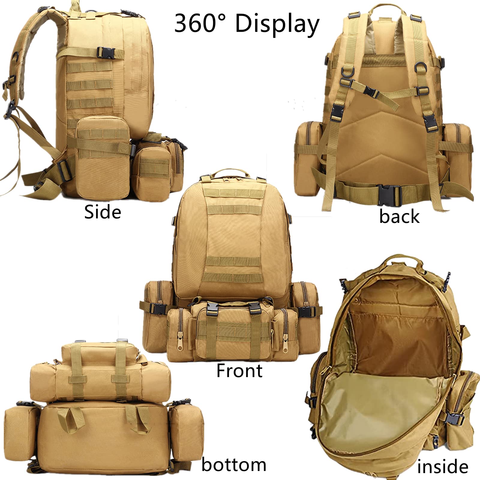 YunYunStrap 50L Large Tactical Backpack Military Army Rucksack ...