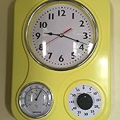Amazon.com: Lily's Home Retro Kitchen Wall Clock, with a Thermometer ...