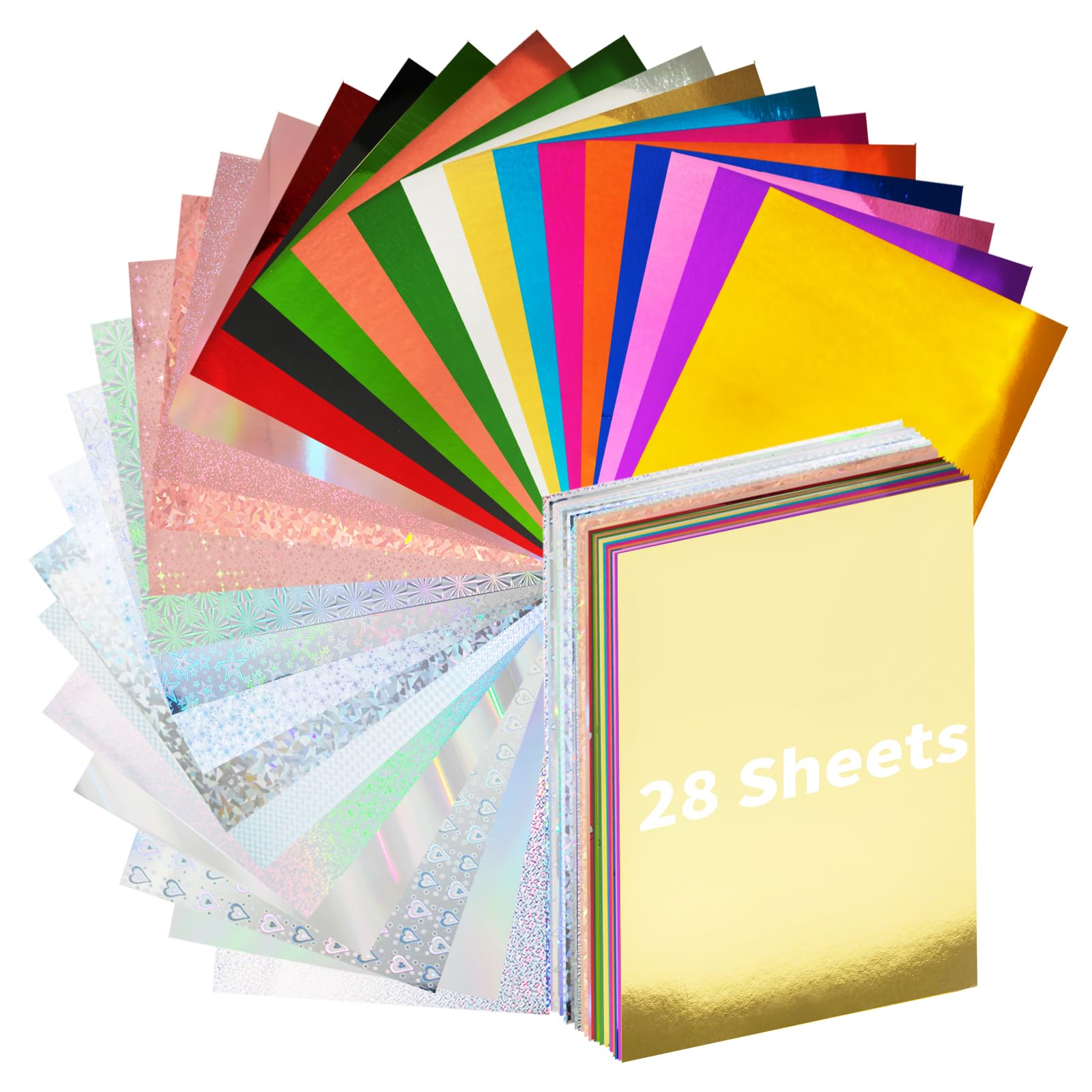 28 Pack Metallic Cardstock Paper Sheets, 8" x 12" Color Foil Mirror ...